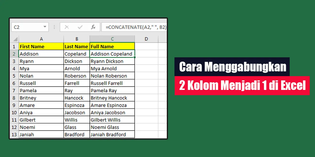 Cara Menggabungkan 2 Kolom Menjadi 1 di Excel | LintasWarganet.com
